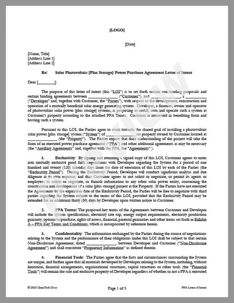 Letter of Intent (LOI) for Solar Power Purchase Agreement (PPA ...